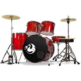 BATERIA PROFESIONAL ROJO METALICO 5PZAS ARO COLOR CROMADO CENTURY